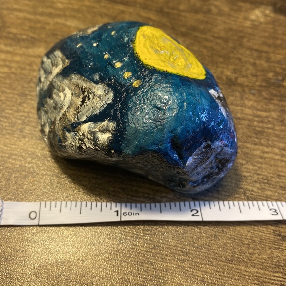 Hand Crafted | Accents | Moon And Trees Hand Painted Stone Garden Rock ...